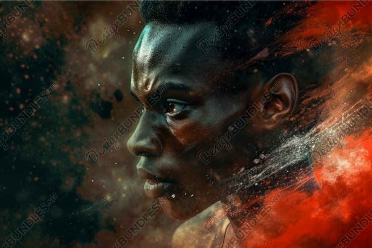 Intense portrait with abstract cosmic effect