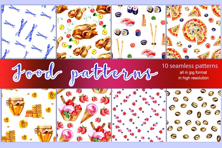 10 Watercolor food patterns