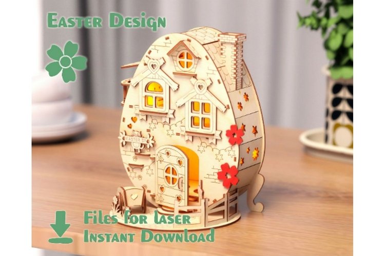 Egg House - Decorative Laser Cut Wooden Easter House