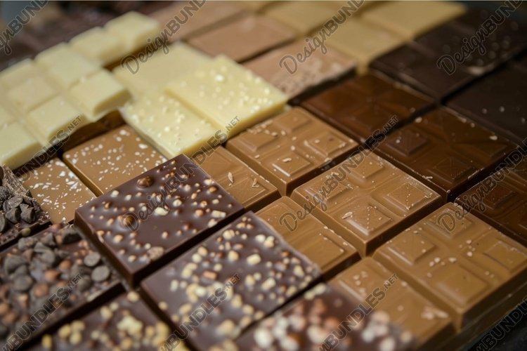 Variety of chocolate bars, with different flavors and toppin