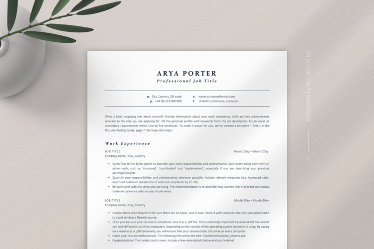 ATS friendly Resume Template ATS optimized Professional CV 537686 