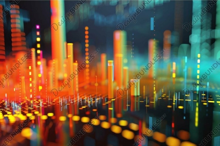 Abstract futuristic cityscape changing with glowing lights a