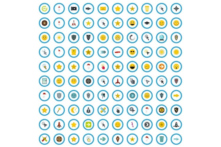 100 interface pictogram icons set, flat style (495894)