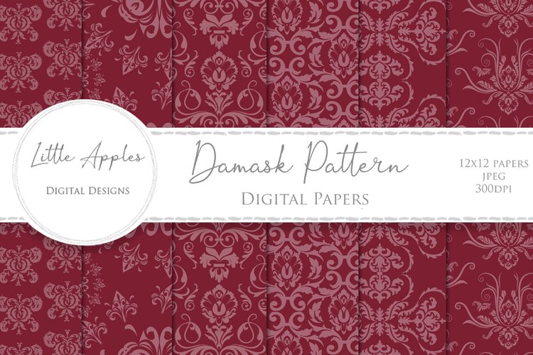 damask style Digital Papers - burgundy - Fall - (358497)