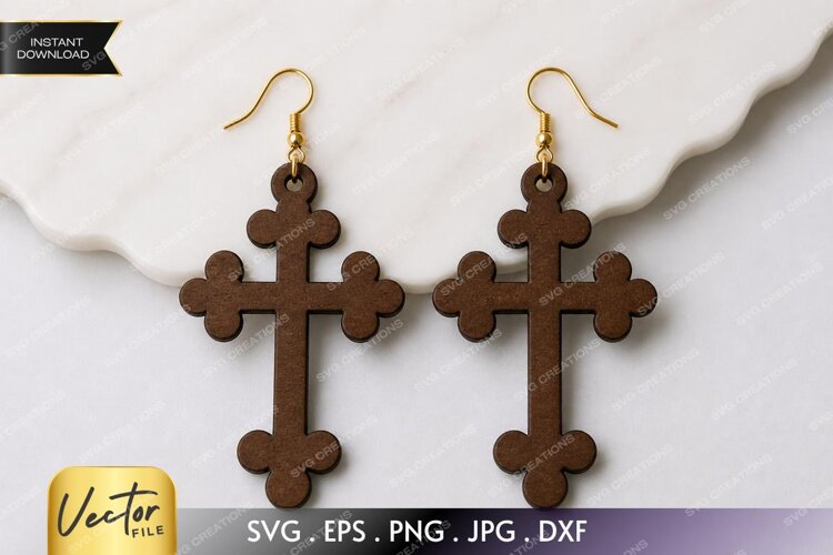 Bottony Cross Earring SVG Laser Cut File, Christian