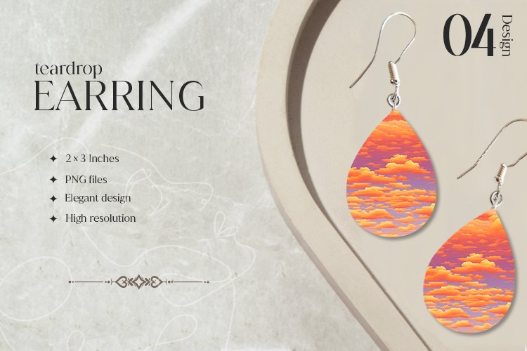 Sunset Skies Teardrop Earring Sublimation Design (4642740)