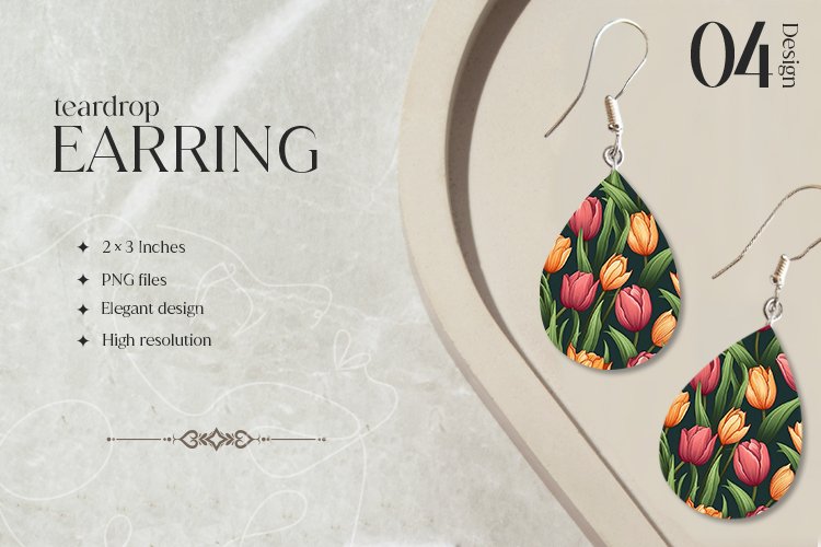 Tulip flowers Teardrop Earring Sublimation Design