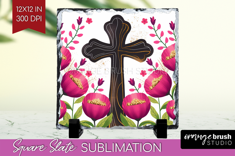 Easter Slate PNG - Floral Easter Square Slate (5280666)