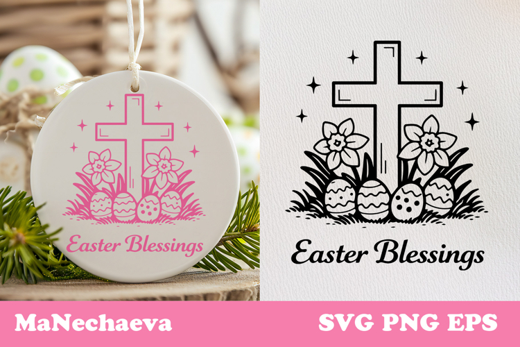 Easter Blessings Christian SVG | Cross Floral Easter Design