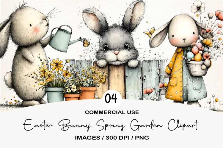 Easter Bunny Spring Garden Clipart