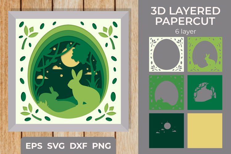 Rabbit in the forest 3D Layered paper cut
