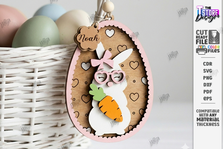 Easter Bunny Egg Ornament Laser Cut | Egg Hanging (6557099)