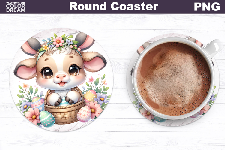 Cute Cow Round Coaster | Easter Animal Coaster (5353730)