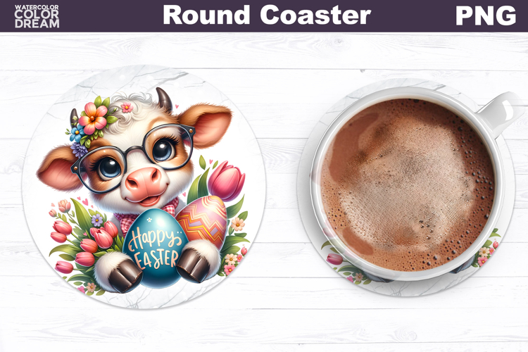 Cute Cow Round Coaster | Easter Animal Coaster (5353740)