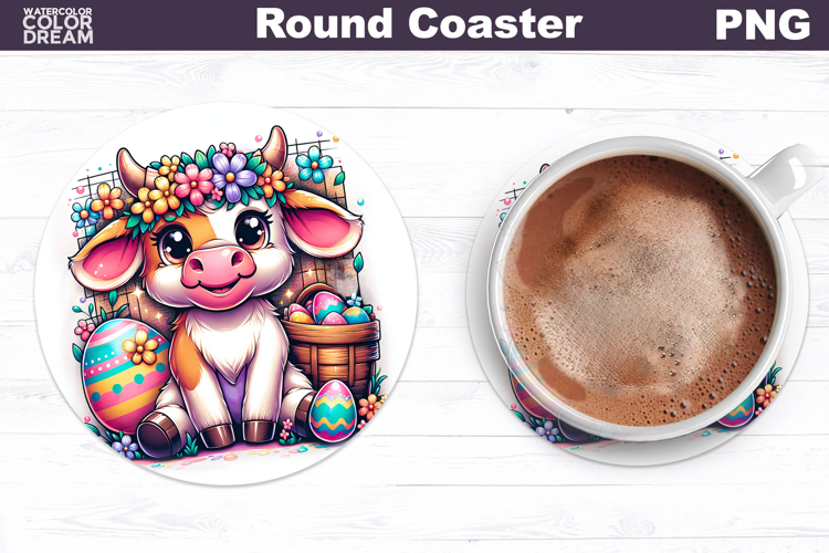 Cute Cow Round Coaster | Easter Animal Coaster (5353757)