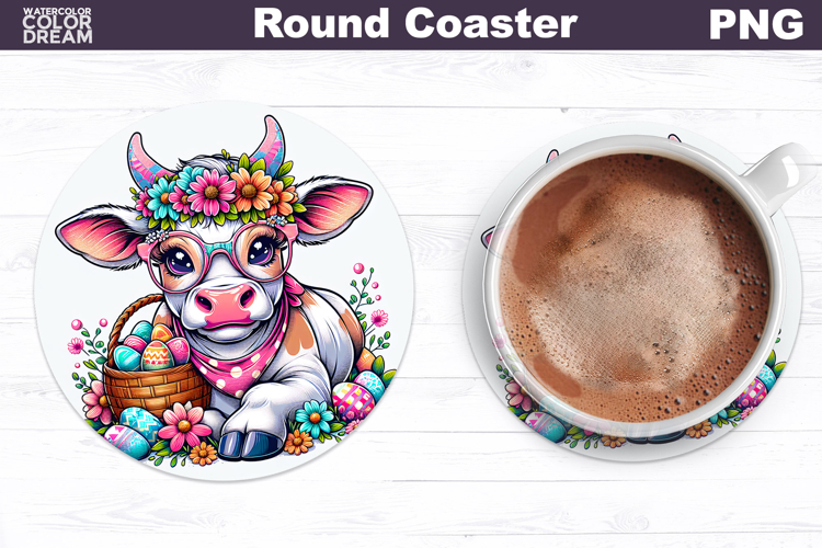 Cute Cow Round Coaster | Easter Animal Coaster (5353762)