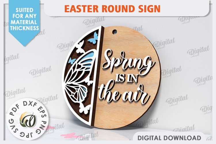 Easter Round Sign Laser Cut. Spring Round Sign SVG (5257916)