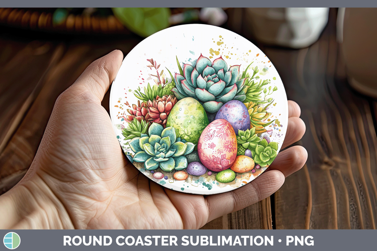 Easter Splash Succulents Round Coaster Sublimation Coaster D