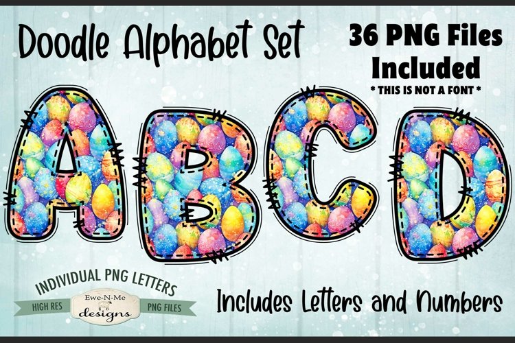 Cute Easter Egg Doodle Alphabet & Numbers | PNG Files