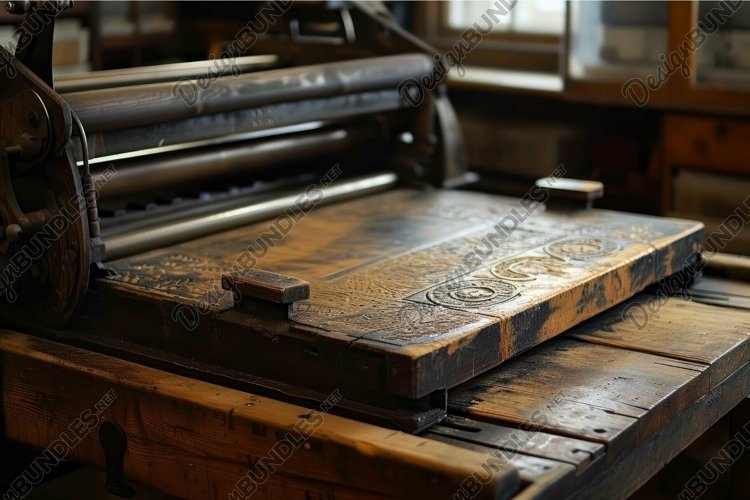 Vintage printing press in workshop