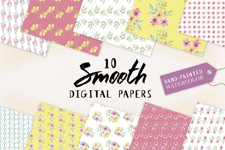 Smooth Florals Seamless Patterns Digital Paper Watercolor