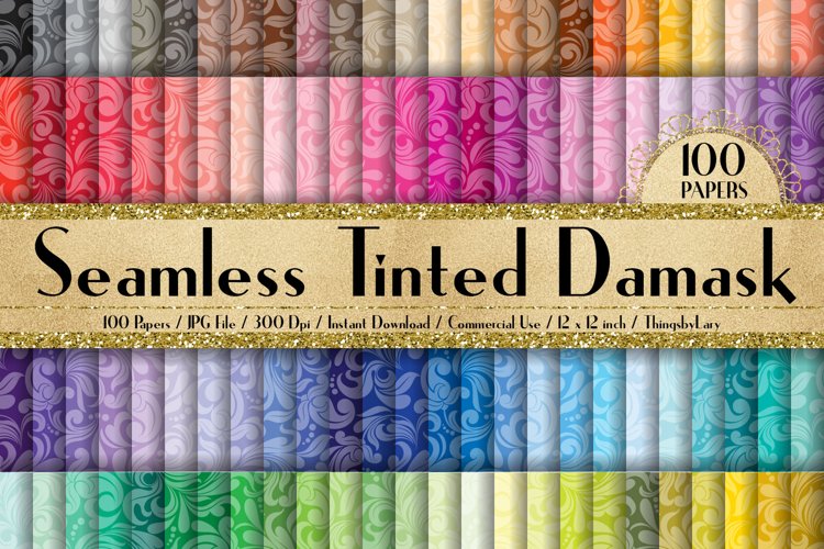 100 Seamless Tinted Damask Digital Papers 12 inch