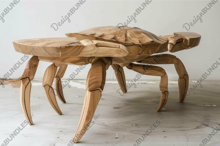 Handcrafted wooden crab sculpture on white background