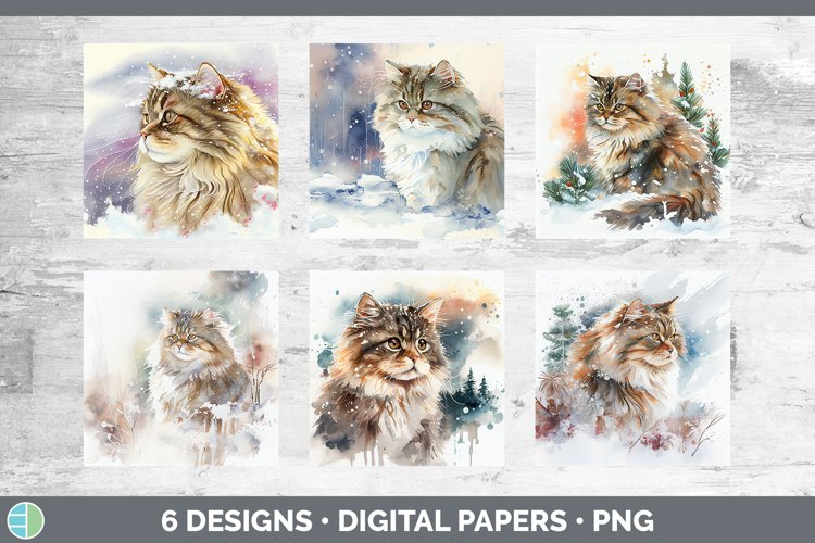 Winter Siberian Cat Backgrounds | Digital Scrapbook Papers