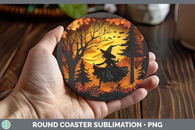 3D Layered Halloween Witch Round Coaster Sublimation Coaster