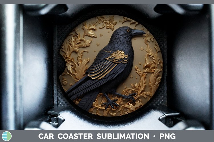 3D Black and Gold Crow Car Coaster Sublimation Coaster Desig