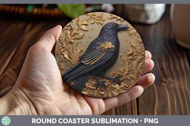 3D Black and Gold Crow Round Coaster Sublimation Coaster Des
