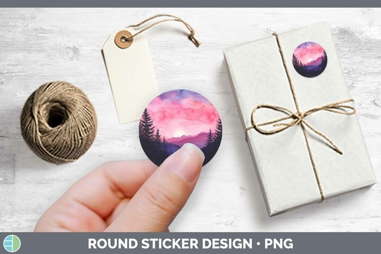 Pink Scenic View Stickers | Round Labels Designs
