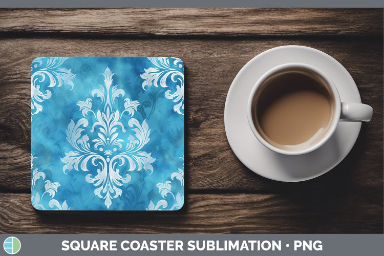 Blue Damask Square Coaster Sublimation Coaster Designs