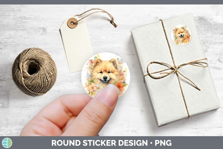 Cartoon Watercolor Chow Chow Stickers | Round Labels Designs