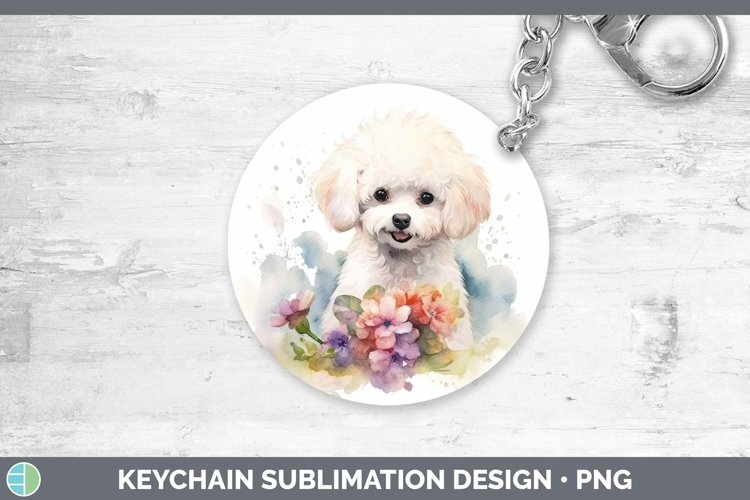 Watercolor Dogs Bichon Frise Keychain Sublimation Keyring De