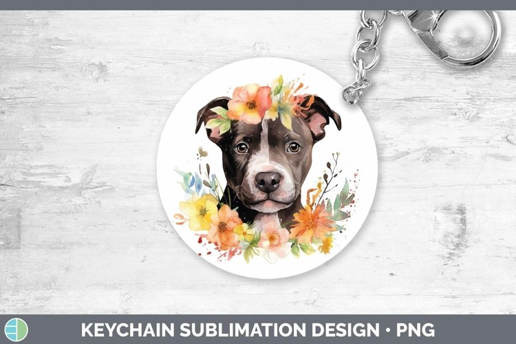 Watercolor Dogs Pit Bull Keychain Sublimation Keyring Design