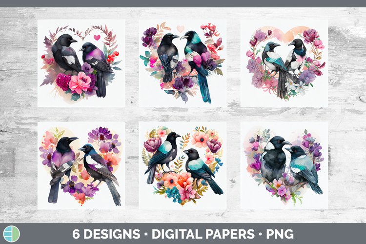 Valentines Magpie Backgrounds | Digital Scrapbook Papers