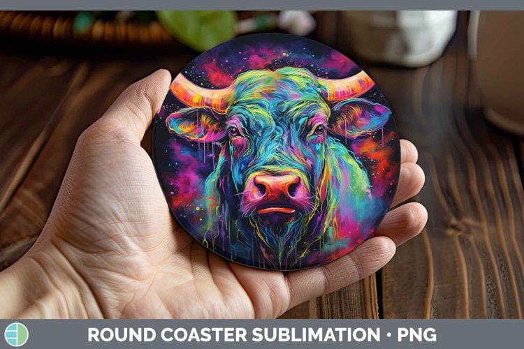Neon Bull Round Coaster Sublimation Coaster Designs