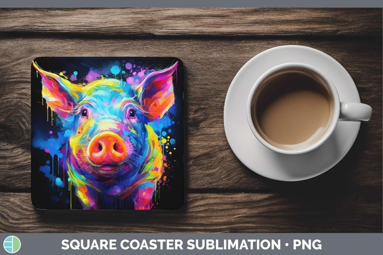 Neon Pig Square Coaster Sublimation Coaster Designs