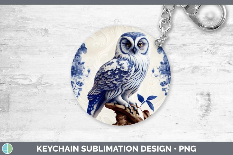 Blue and White Porcelain ED-MD-PLN-S01-01 Owl Keychain Subli