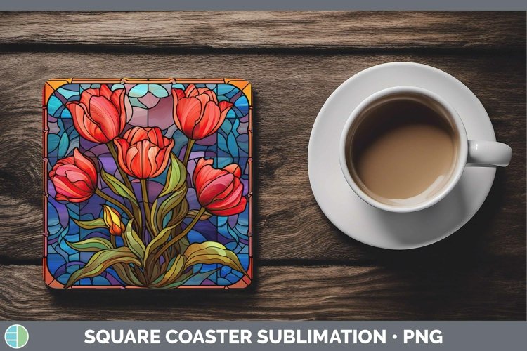 Stained Glass Flowers Tulip Square Coaster Sublimation Coast