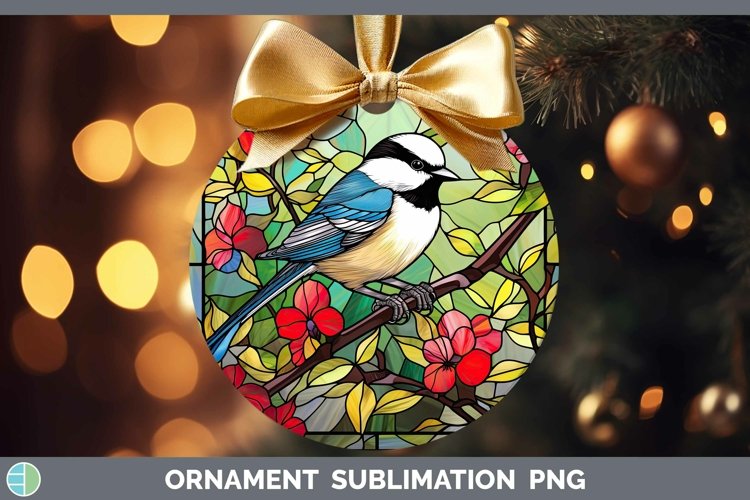 Stained Glass Chickadee Ornament Sublimation Bauble Designs