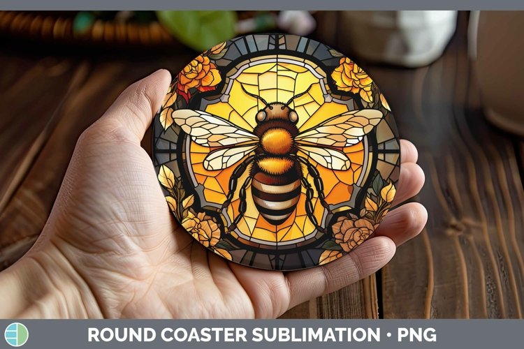 Stained Glass Bee Round Coaster Sublimation Coaster Designs