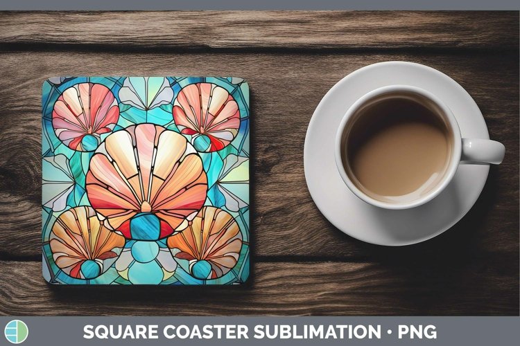Stained Glass Seashell Square Coaster Sublimation Coaster De