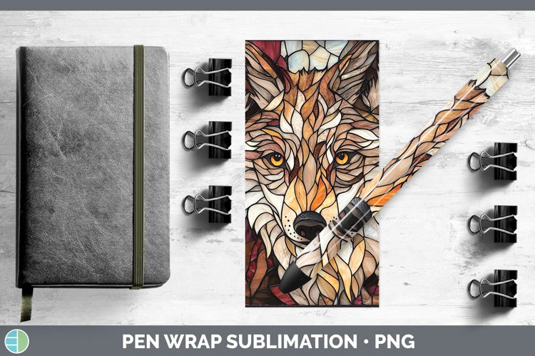 Stained Glass Woodland Wolf Pen Wrap Sublimation Pen Designs