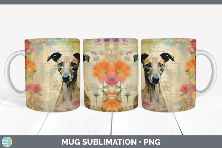 Vintage Greyhound Dog Mug Wrap | Sublimation Coffee Cup Desi