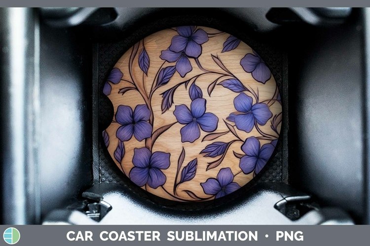 Wood Burned Flowers Periwinkle Car Coaster Sublimation Coast