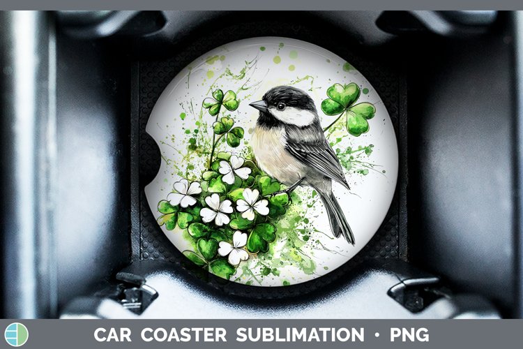St Patricks Splash Chickadee Car Coaster Sublimation Design