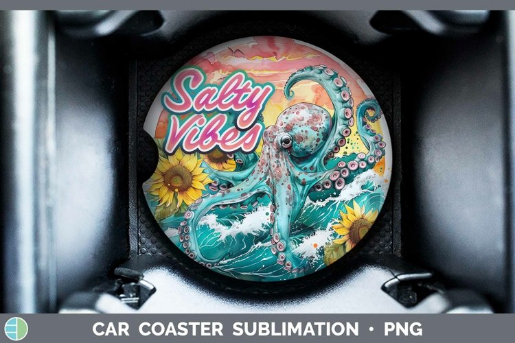 Watercolor Salty Vibes Octopus Car Coaster Sublimation Coast