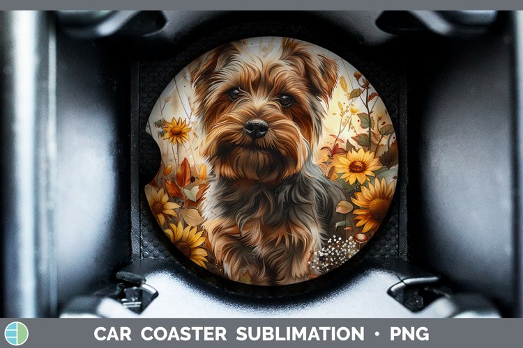 Autumn Boho Yorkshire Terrier Car Coaster Sublimation Coaste